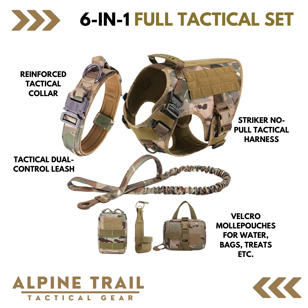 6-in-1 Full Tactical Set- Harness, collar, leash and MOLLE pouches ...